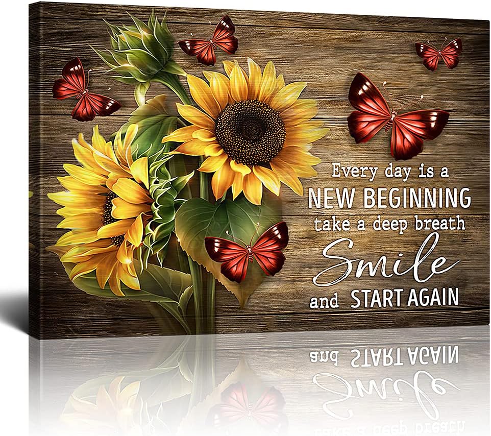 Amazon.com: Inspirational Sunflower Wall Art Butterflies Motivation ...