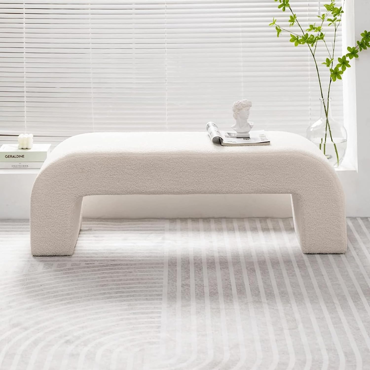 Amazon.com: HM&DX Modern Boucle Bench,Fuzzy Sherpa Upholstered Ottoman ...