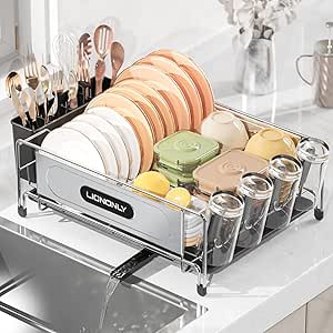 LIONONLY Dish Drainer Rack with Drip Tray,Premium 304 Stainless Steel ...