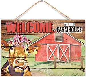 Amazon.com: WSDESDEC Cows Welcome to Our Farmhouse Wooden Wall Art ...