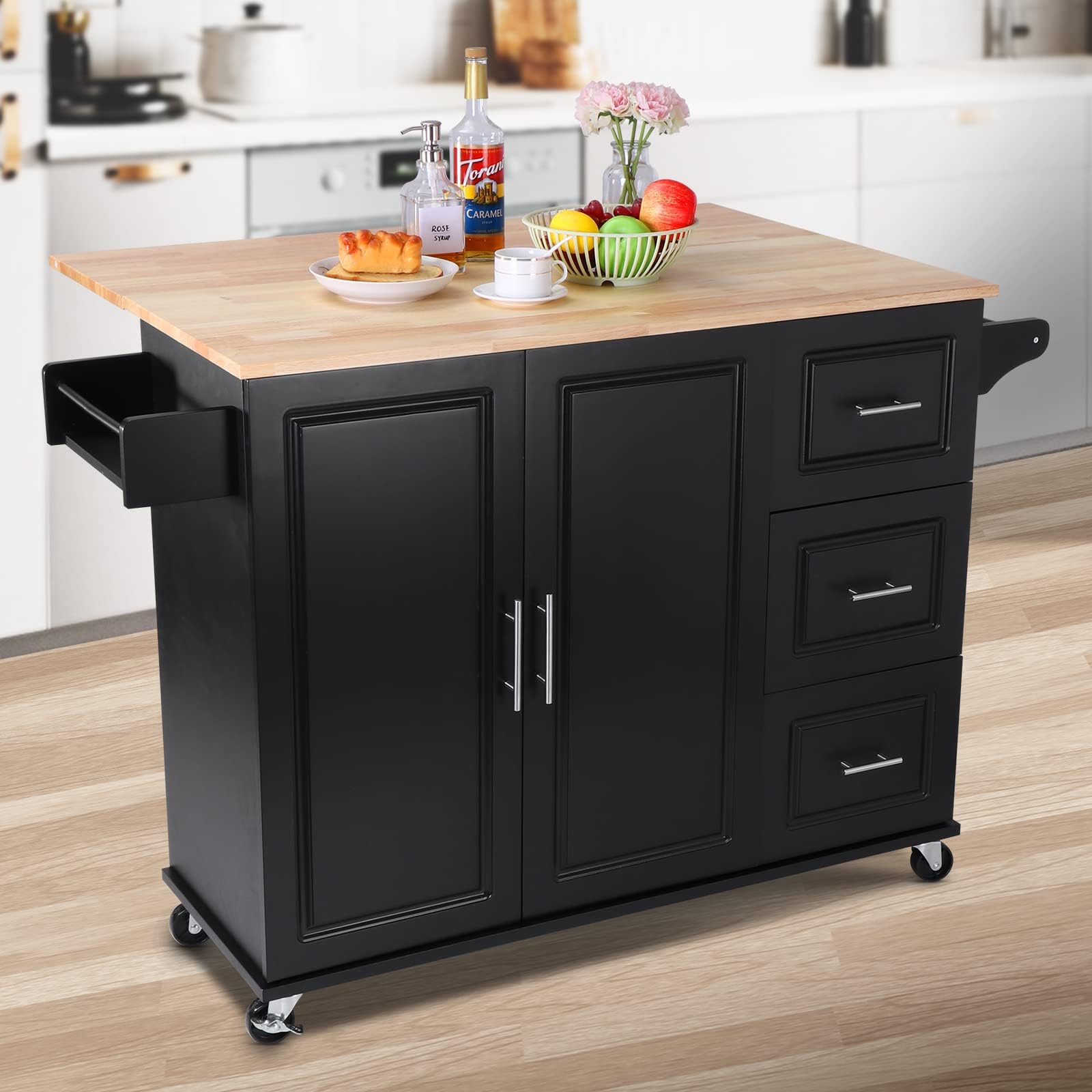 Amazon.com: Unovivy Large Kitchen Island Cart with Drop Leaf, Kitchen ...
