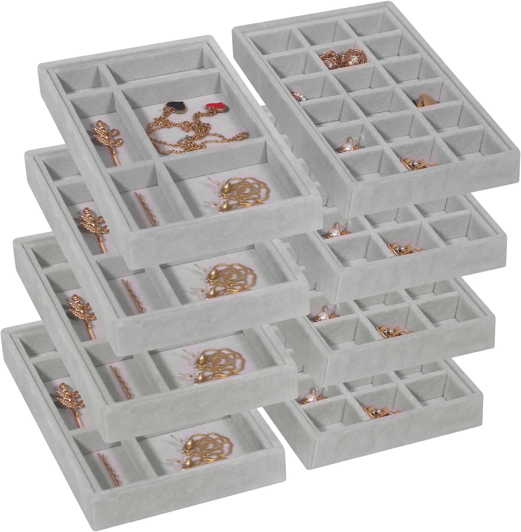 Amazon.com: Inbagi 12 Pcs Small Velvet Jewelry Tray Stackable Jewelry ...