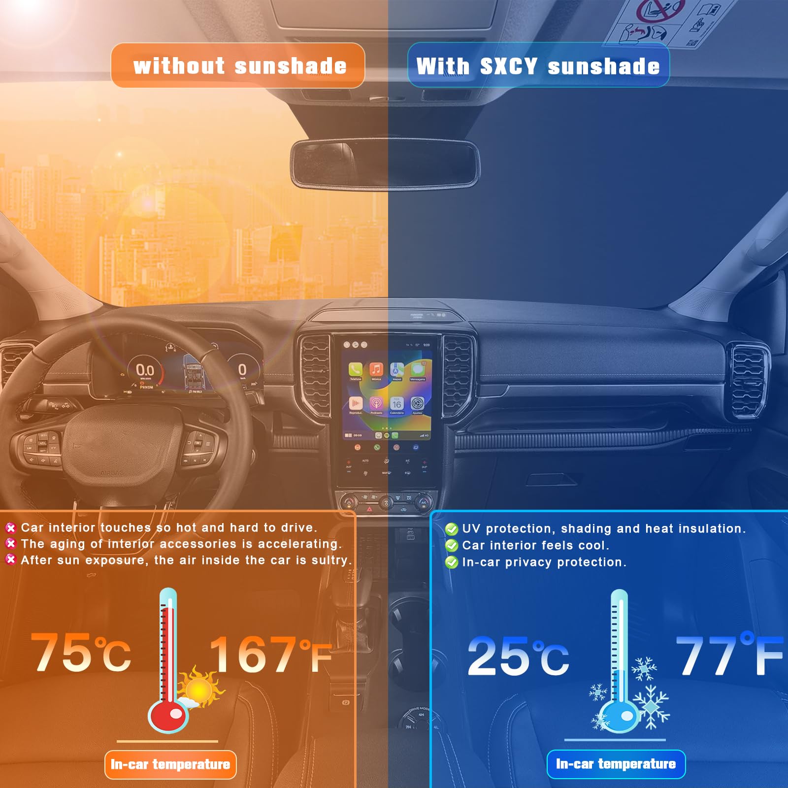 Snapklik.com : For 2024 2025 Ford Ranger Windshield Sunshade For 2024 ...