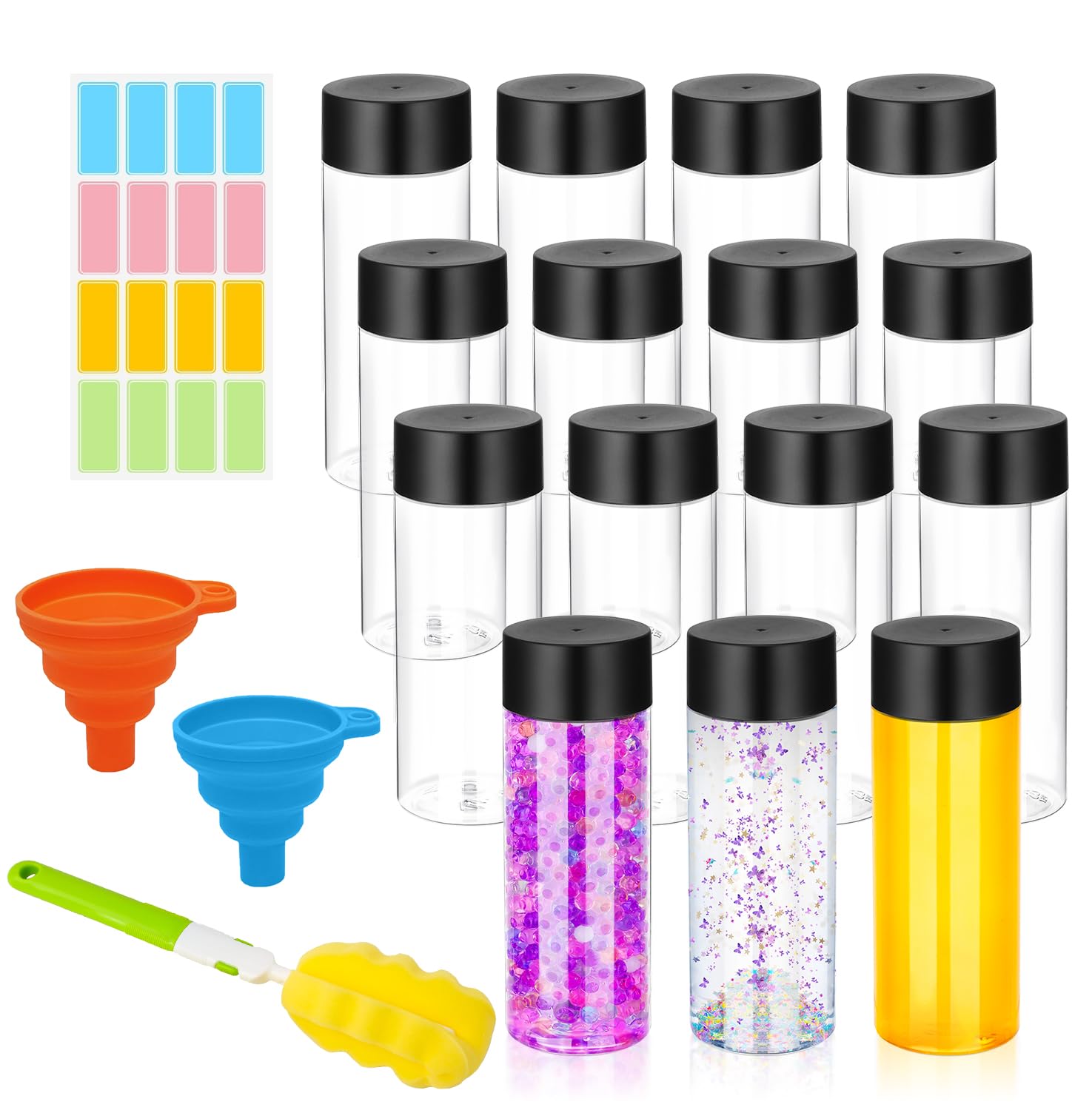 Amazon.com: 16 Pcs Clear Plastic Bottles Empty Sensory Bottles with ...
