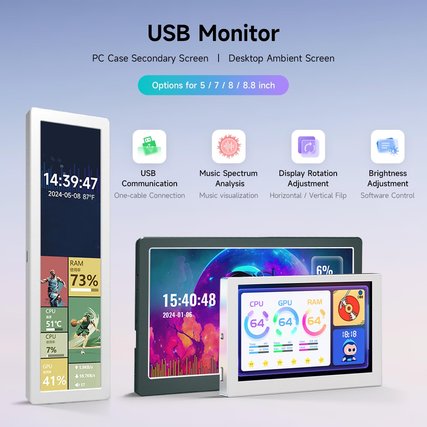 Snapklik.com : Waveshare 5inch USB Monitor, PC Case Secondary Screen ...