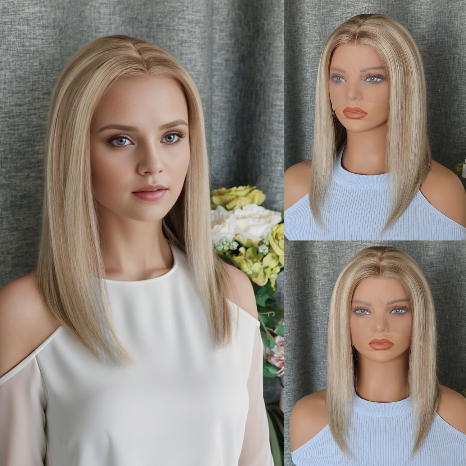 Amazon.com : BLONDE UNICORN 16 Inch Bob Wig with Bangs Human Hair,Ombre ...