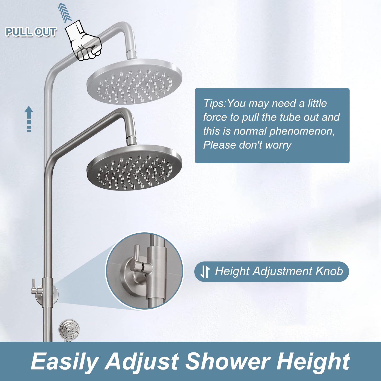 BWE Outdoor Shower Fixture Brushed Nickel Exposed Shower Faucet Combo ...