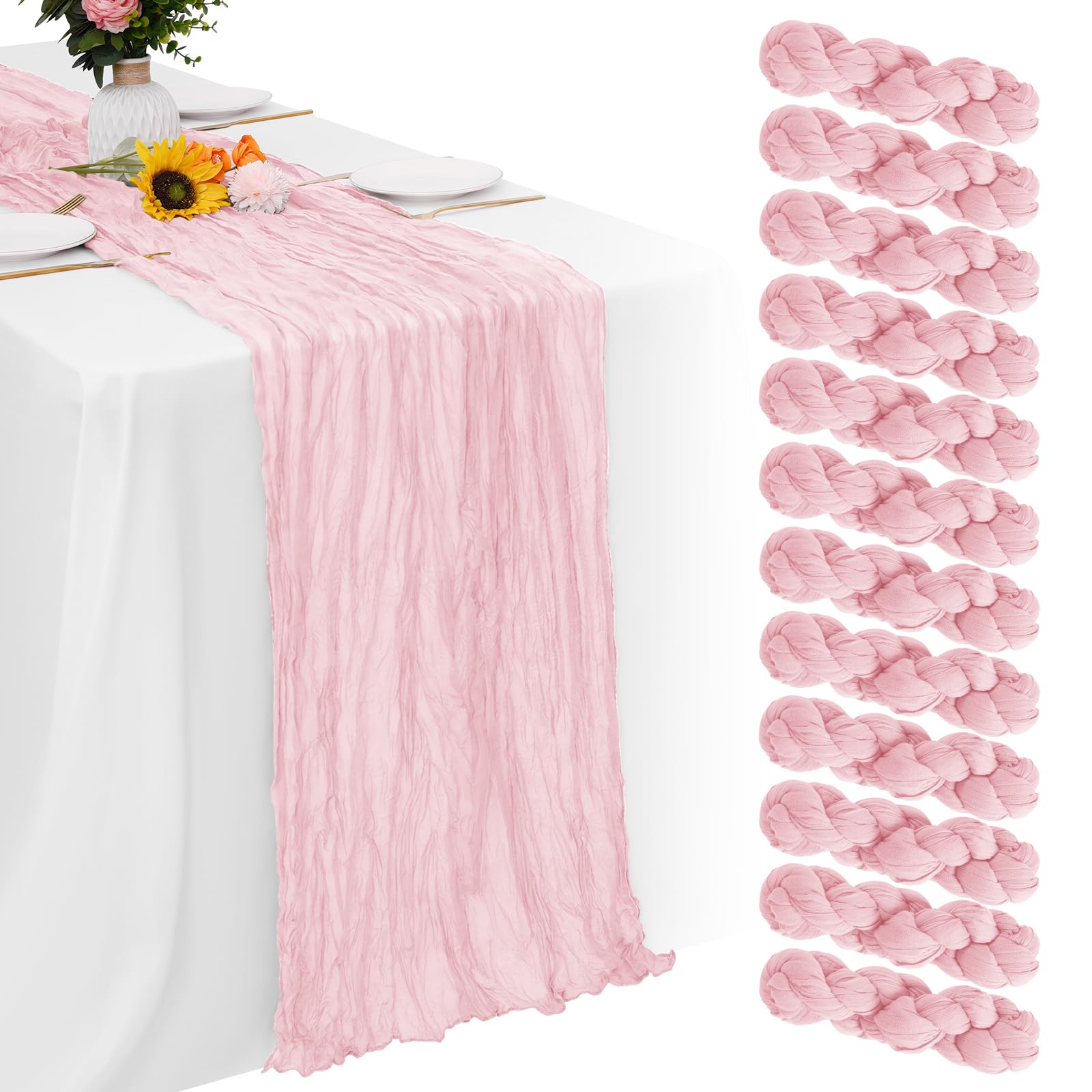 Amazon.com: Aktor 12 Pack Pink Table Runner Boho Cheesecloth Table ...