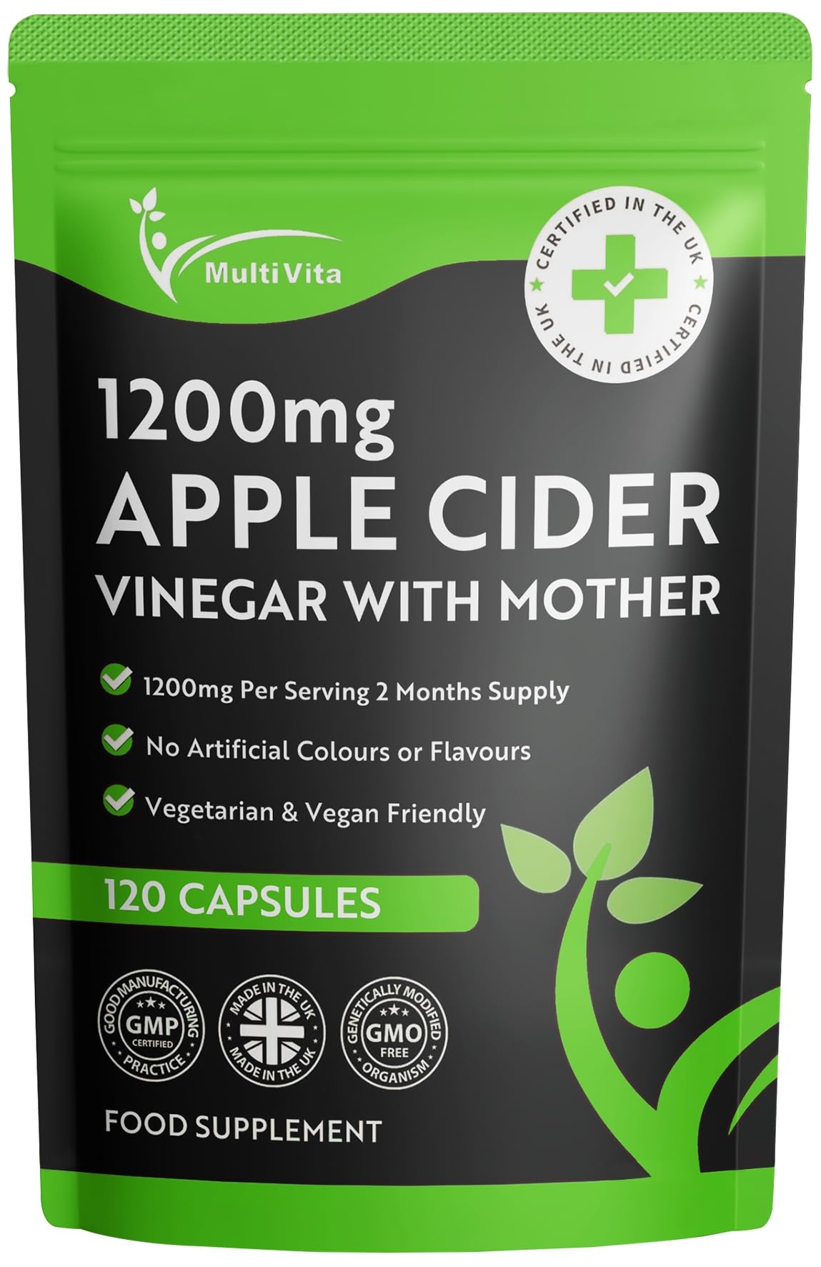 Apple Cider Vinegar Capsules 1200mg - ACV with Mother - 120 High ...