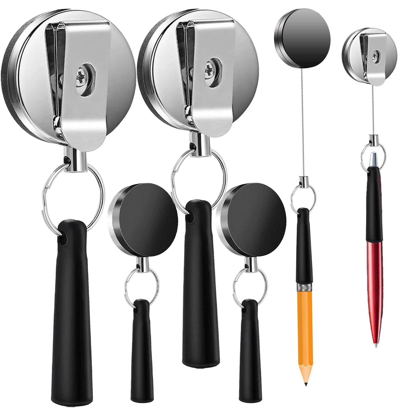 4 PCS Heavy Duty Retractable Pull Pen Pencil Holder with 24" Pull Rope ...