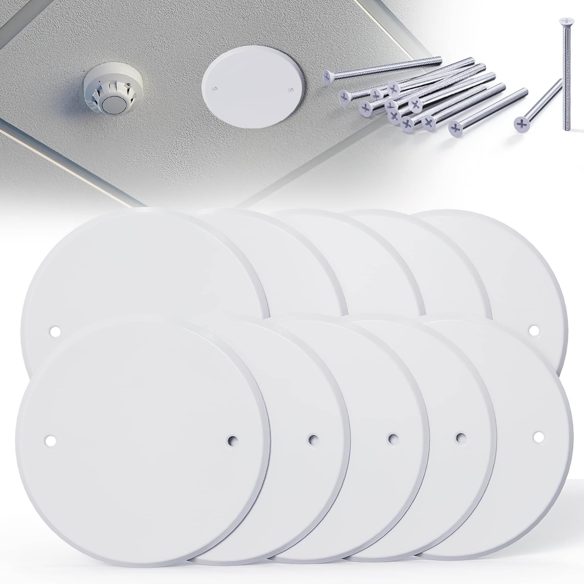Wuno Shop 10 Pcs Smoke Detecte Cover Plate, Metal Round Blank Cleanout ...