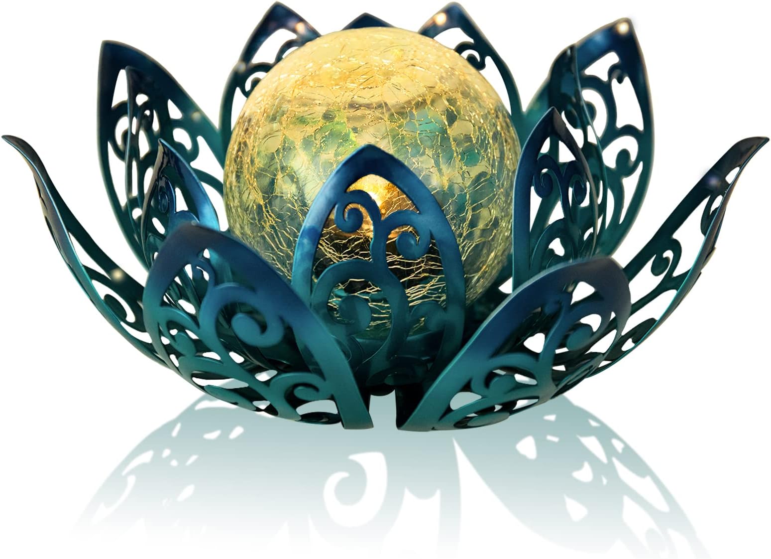 GIGALUMI Solar Light Outdoor Garden Decor, Lotus Flower Light Crackle ...