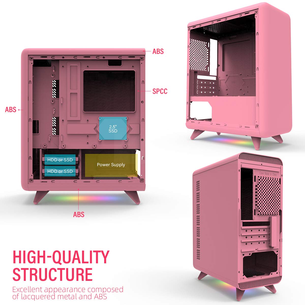 GOLDEN FIELD Q3056-P Mini ITX Pink PC Case Small Pink Computer Case ...