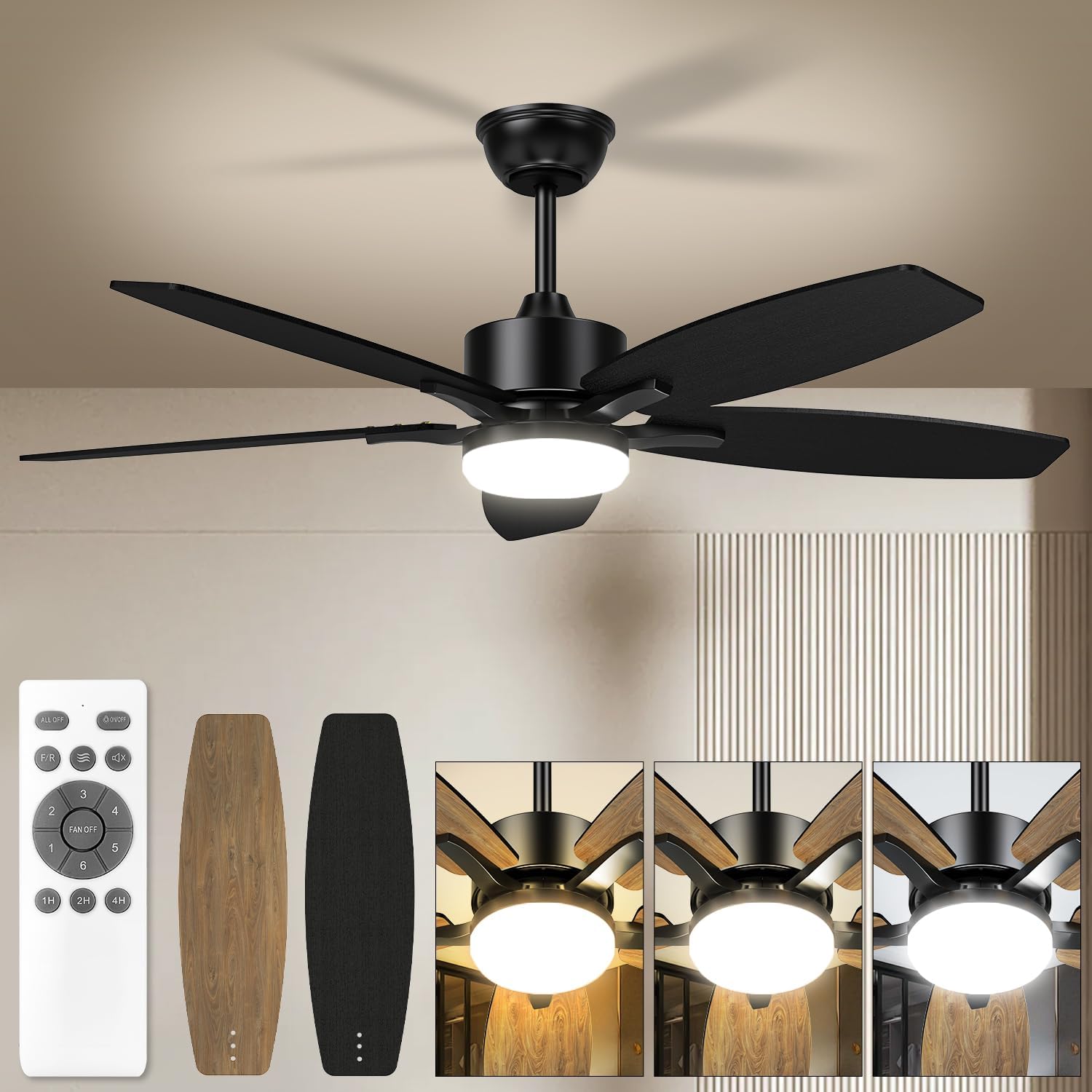 Amazon.com: Hisummer 42 Inch Farmhouse Ceiling Fan with Light, Small Modern Black FanLight and ...