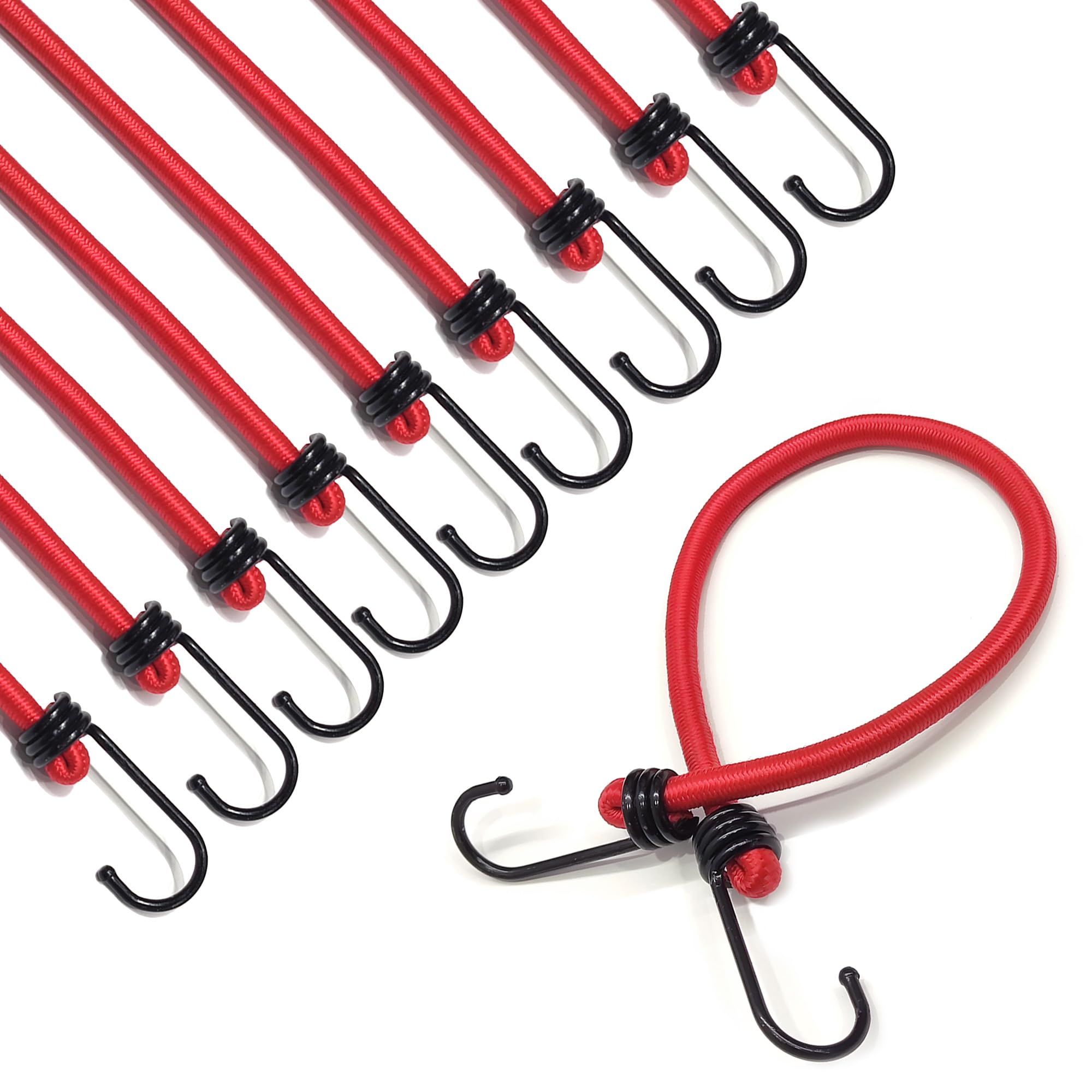 DJDAJIA 18" x10Pack Bungee Cords with Hooks, 9mm Heavy Duty Bungee ...