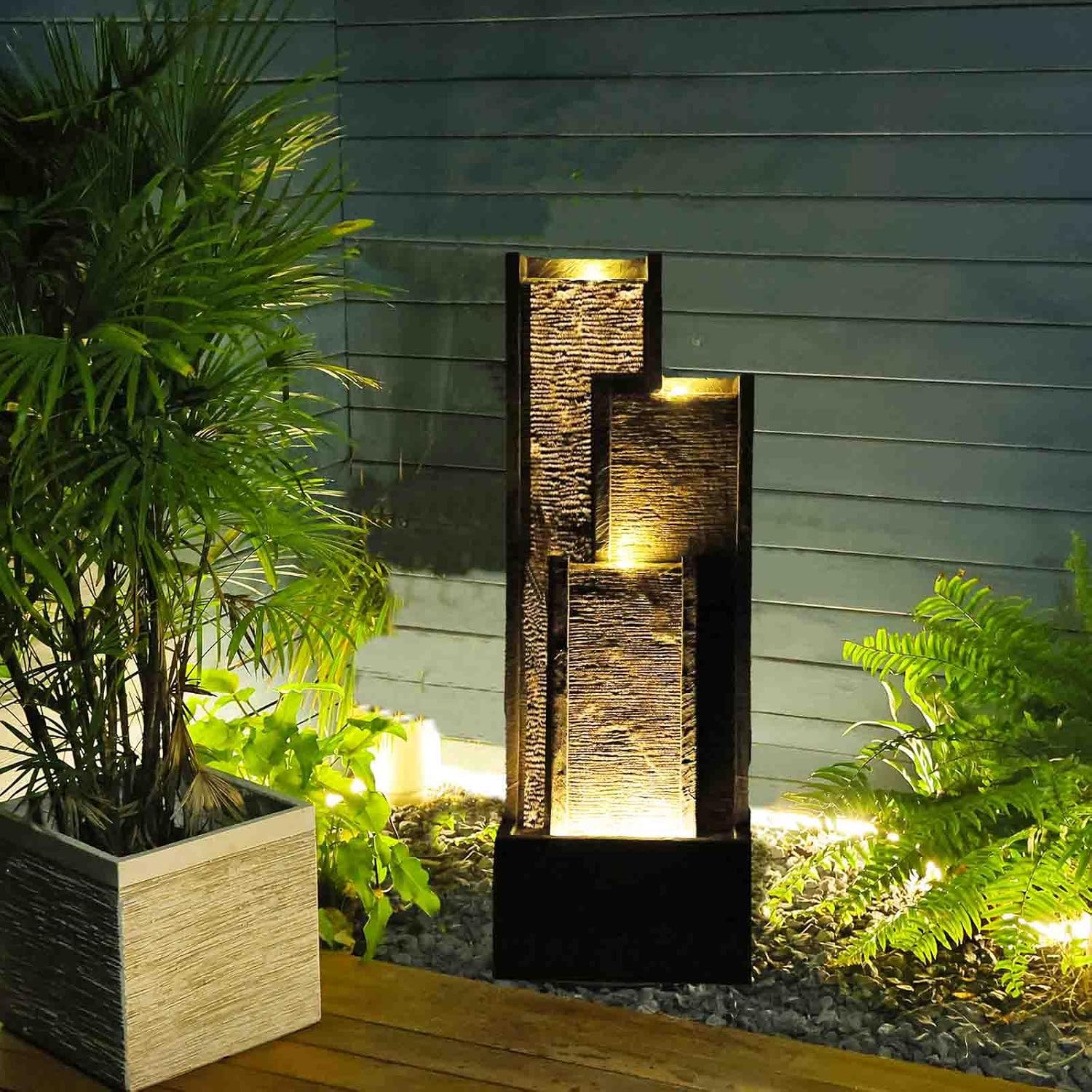 SERBILHOME Fountains Outdoor Waterfalls with Led Lights and Pump Water ...