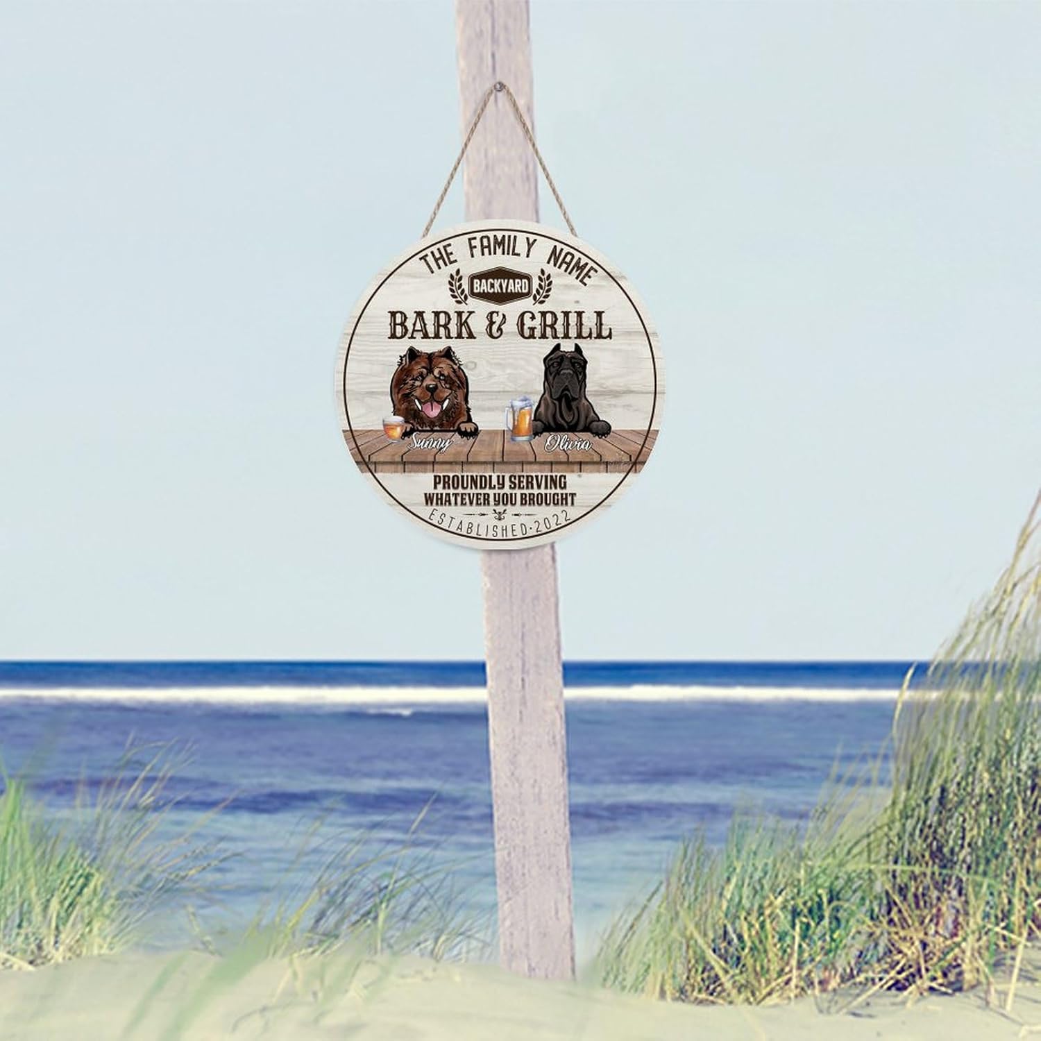 Welcome Sign Custom Chow Chow & Presa Canario Name Round Wood Sign ...