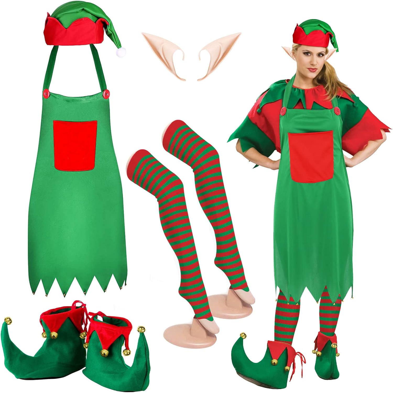 Amazon.com: DTESL 5 Piece Christmas Elf Costume for women Set including ...