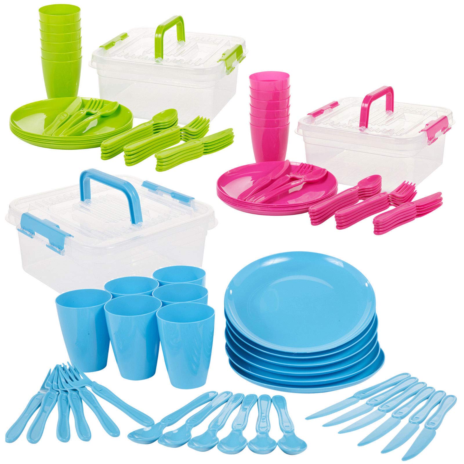 30 Piece Plastic Picnic Camping Party Dinner Plate Mug Cutlery Set ...