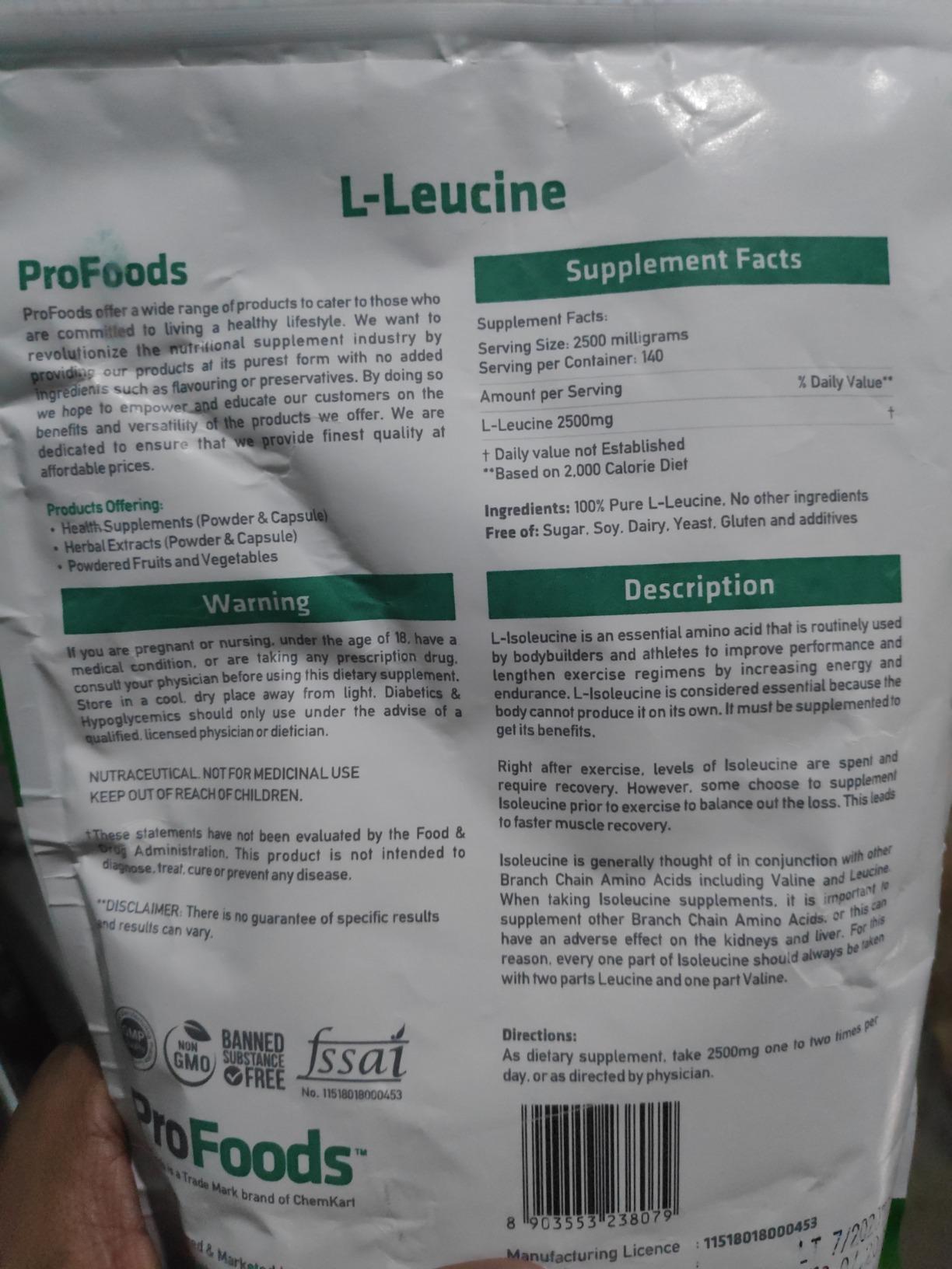 ProFoods L Leucine Powder (1 KG) : Amazon.in: Health & Personal Care
