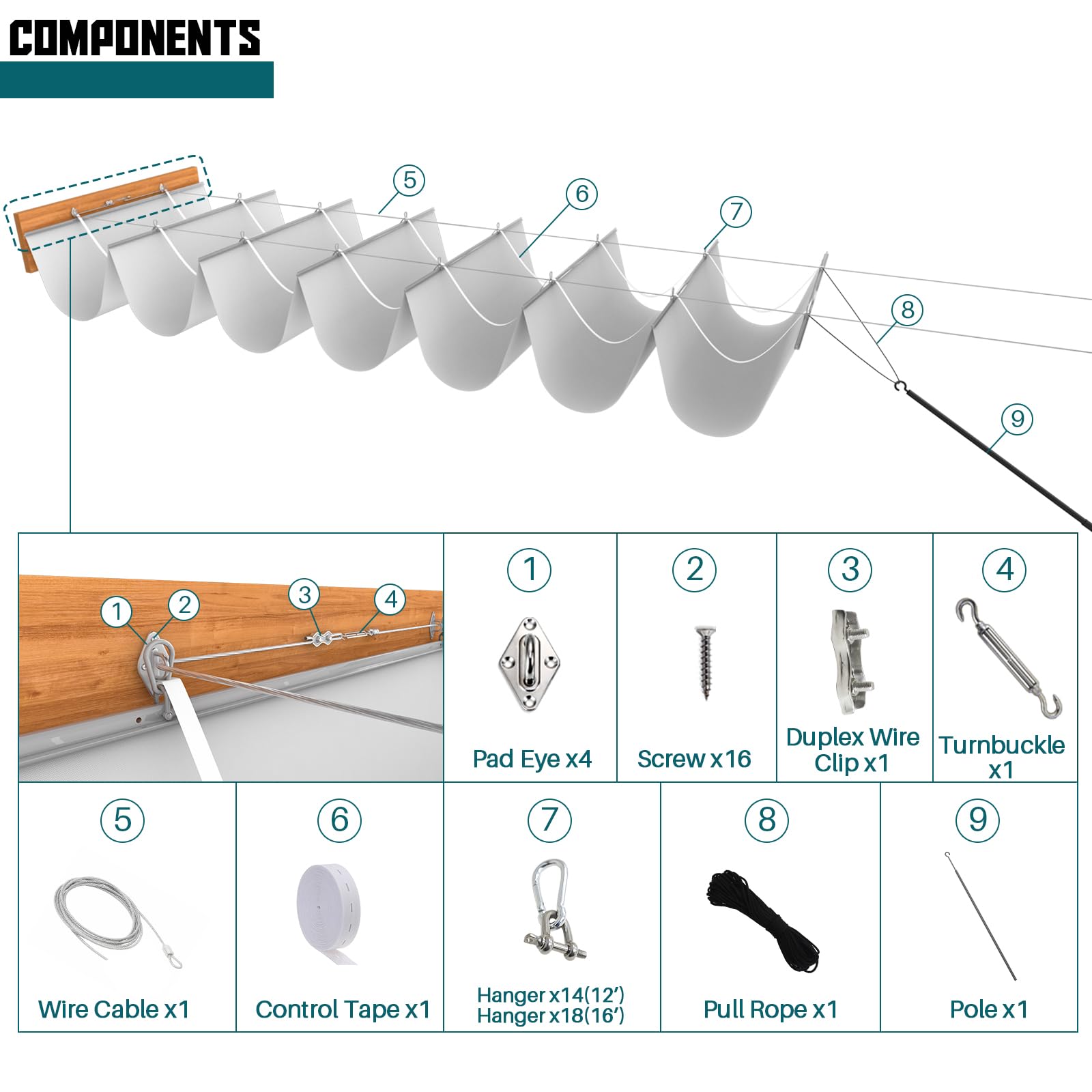 Snapklik.com : Outdoor Retractable Pergola Replacement Shade Cover For ...