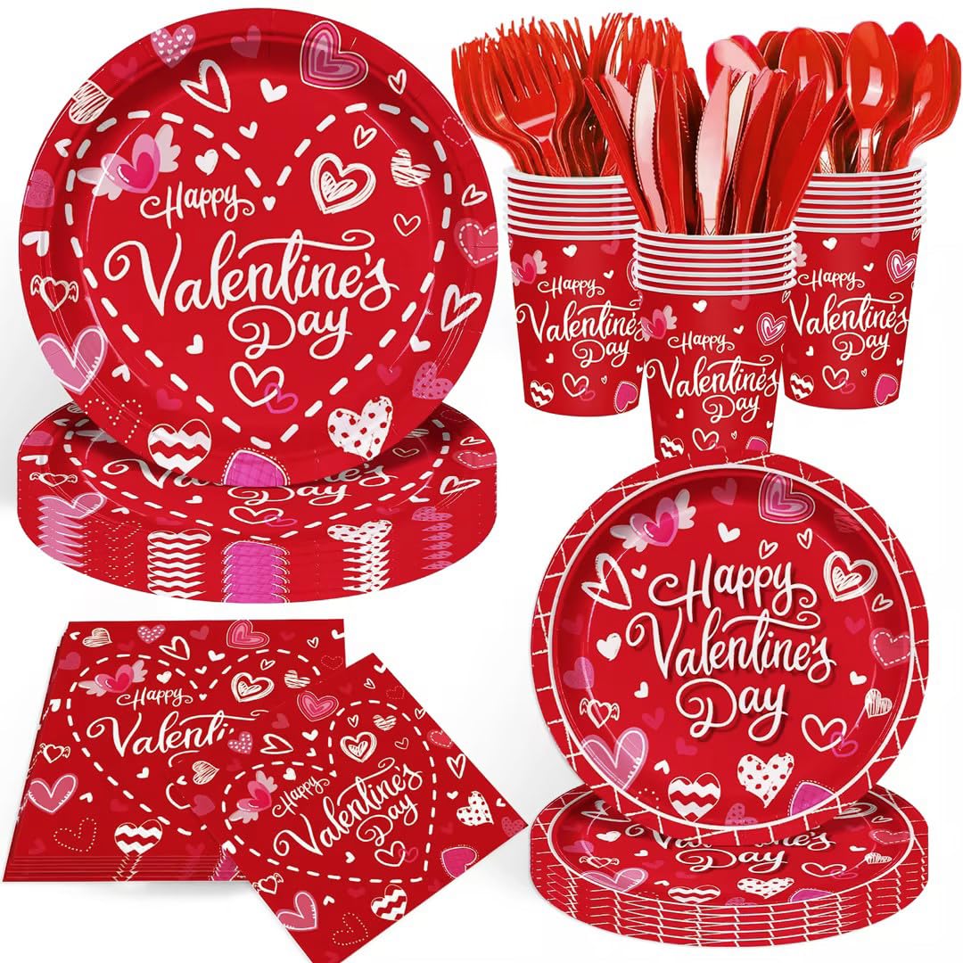 Amazon.com: 140Pcs Valentine's Day Party Supplies Valentine's Day Paper ...