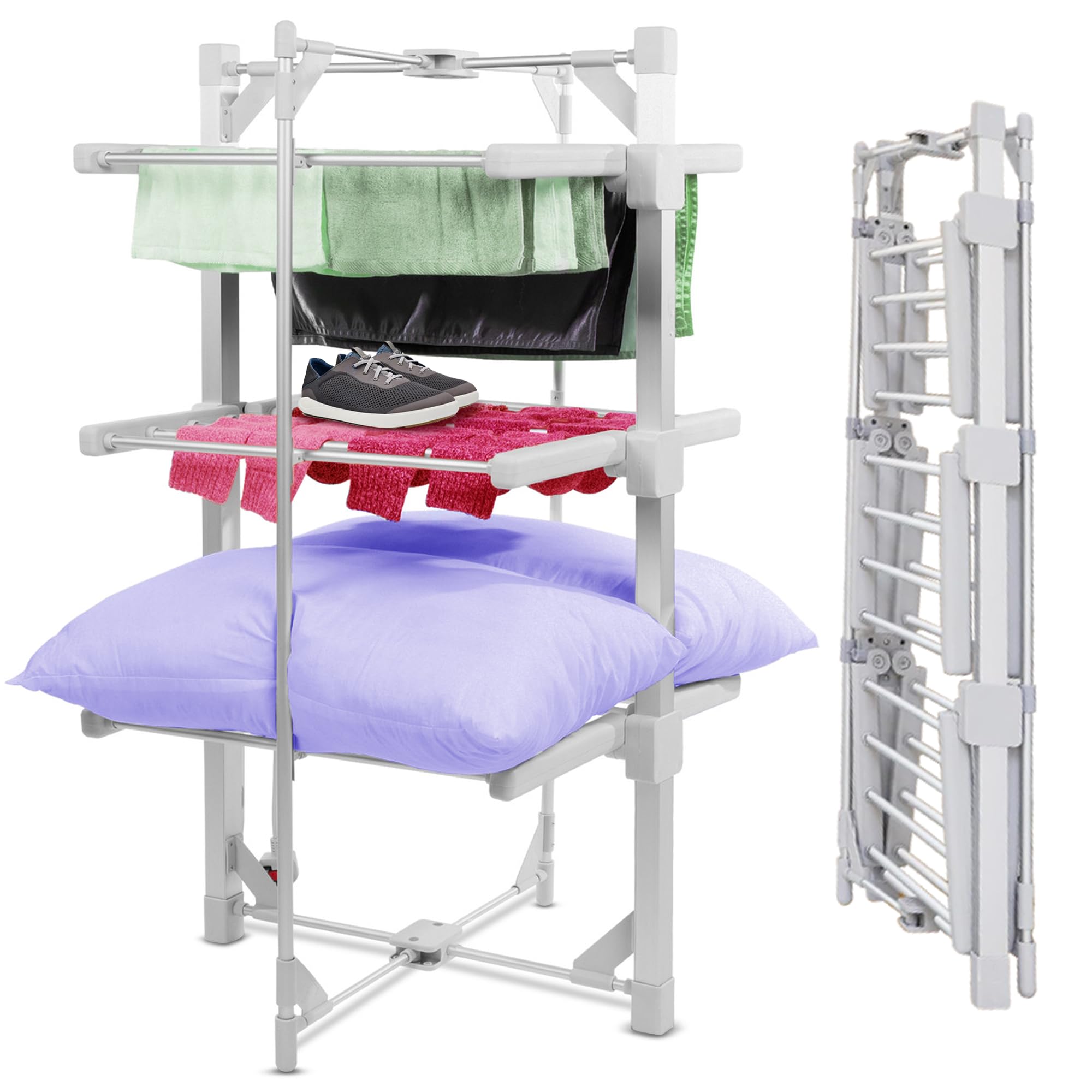 EPISENT 3-Tier Heated Clothes Airer Aluminium 24-Bar Electric Heated ...