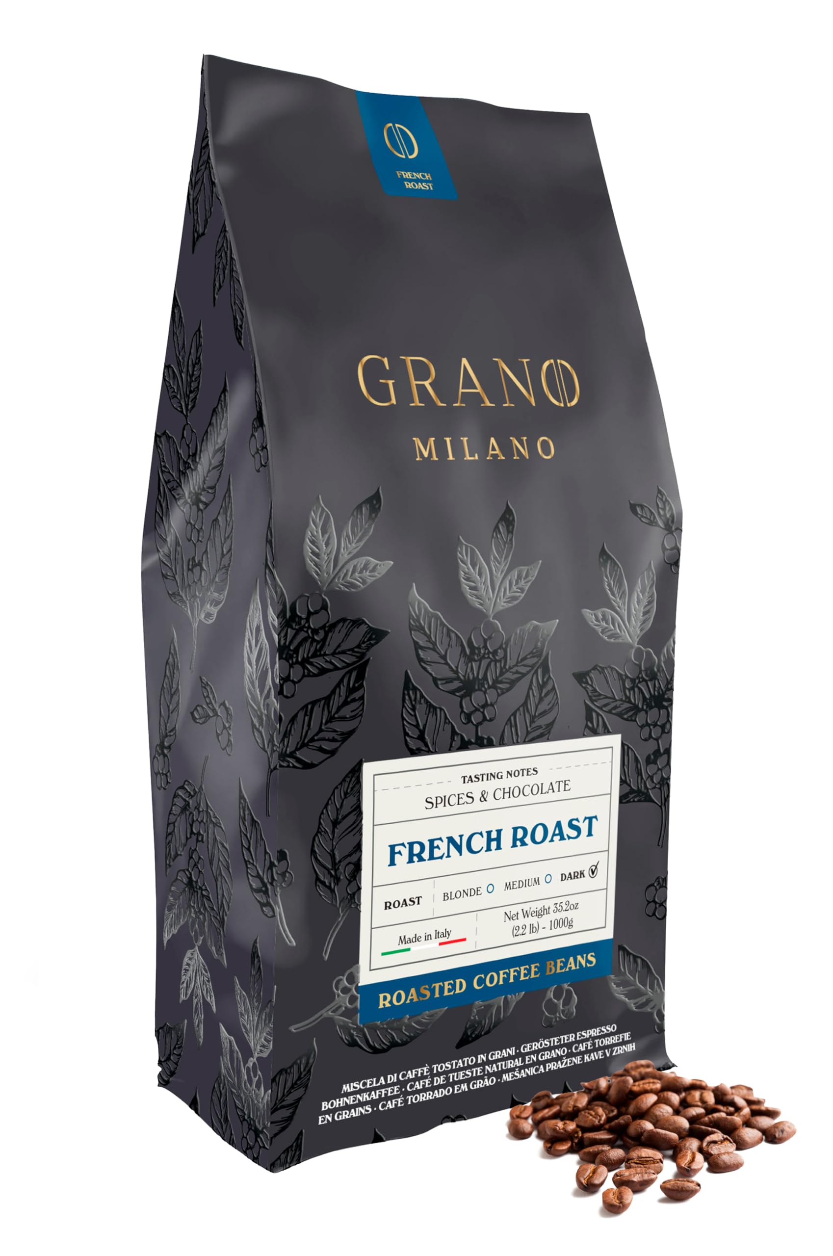 Grano Milano Coffee Beans 1kg French Roast Robusta Blend, Dark Roast ...