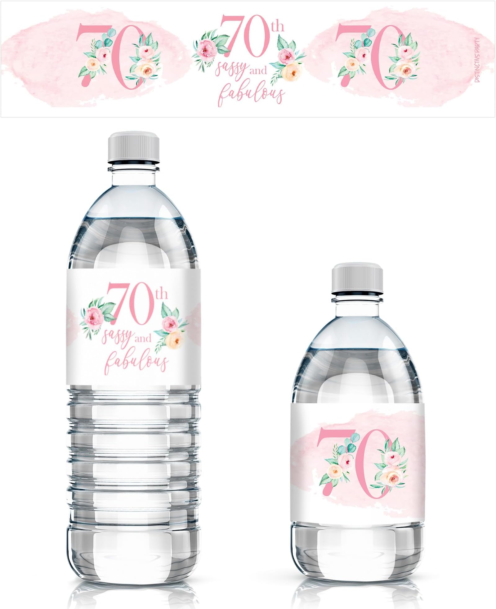 Amazon.com : Pink Floral 70th Birthday Party Water Bottle Labels, Pink ...