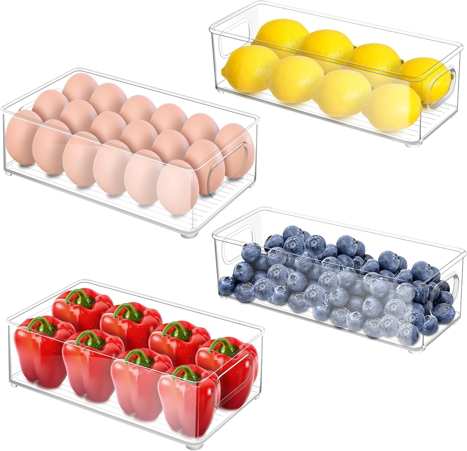 Fridge Storage Organiser, Set of 4 Refrigerator Storage Box with Handle ...