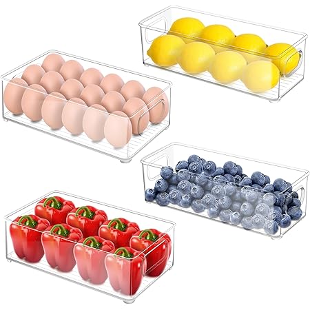 Fridge Storage Organiser, Set of 4 Refrigerator Storage Box with Handle ...