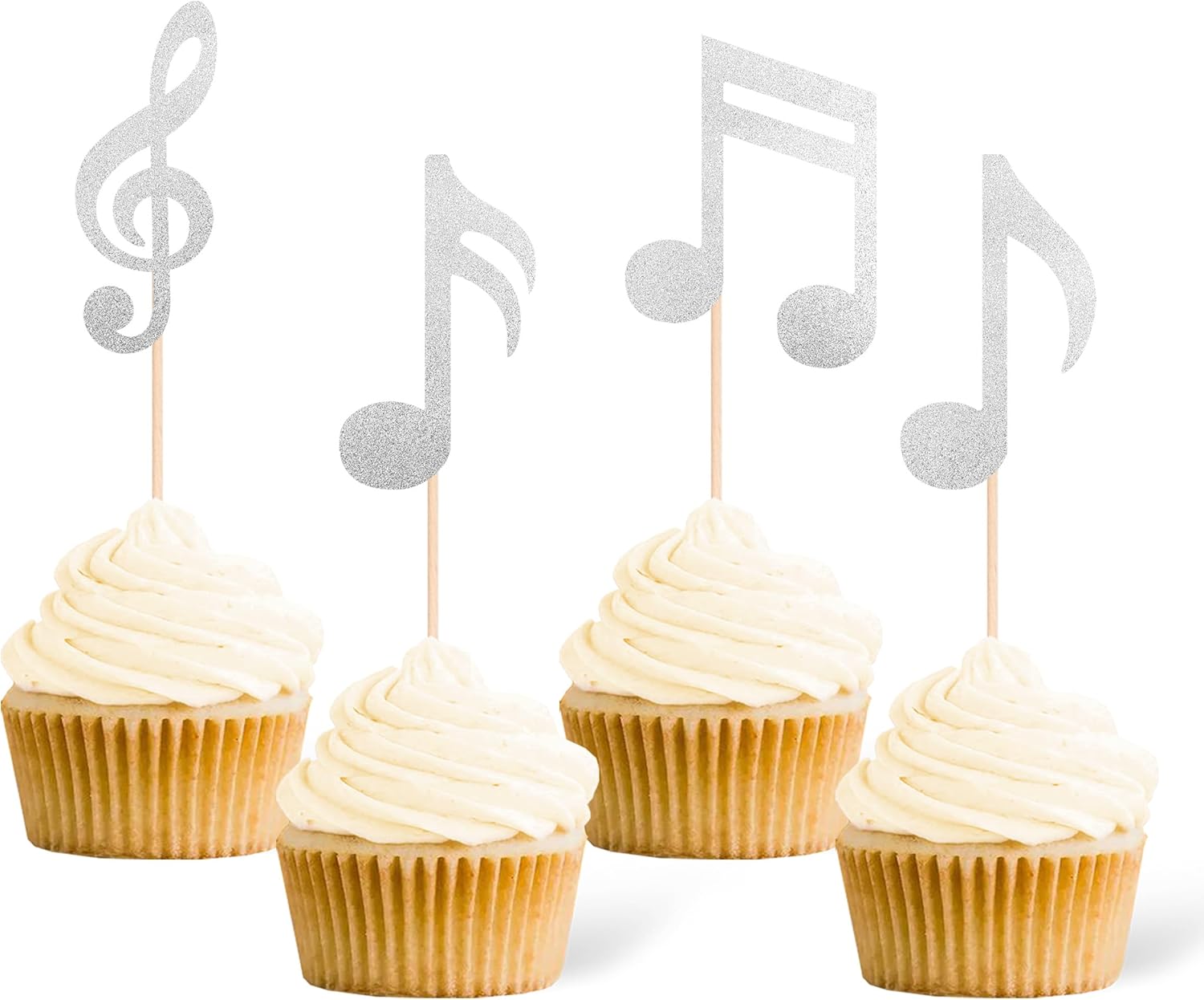 Amazon.com: Gexolenu 36 Pcs Music Notes Cupcake Toppers Sliver Glitter ...