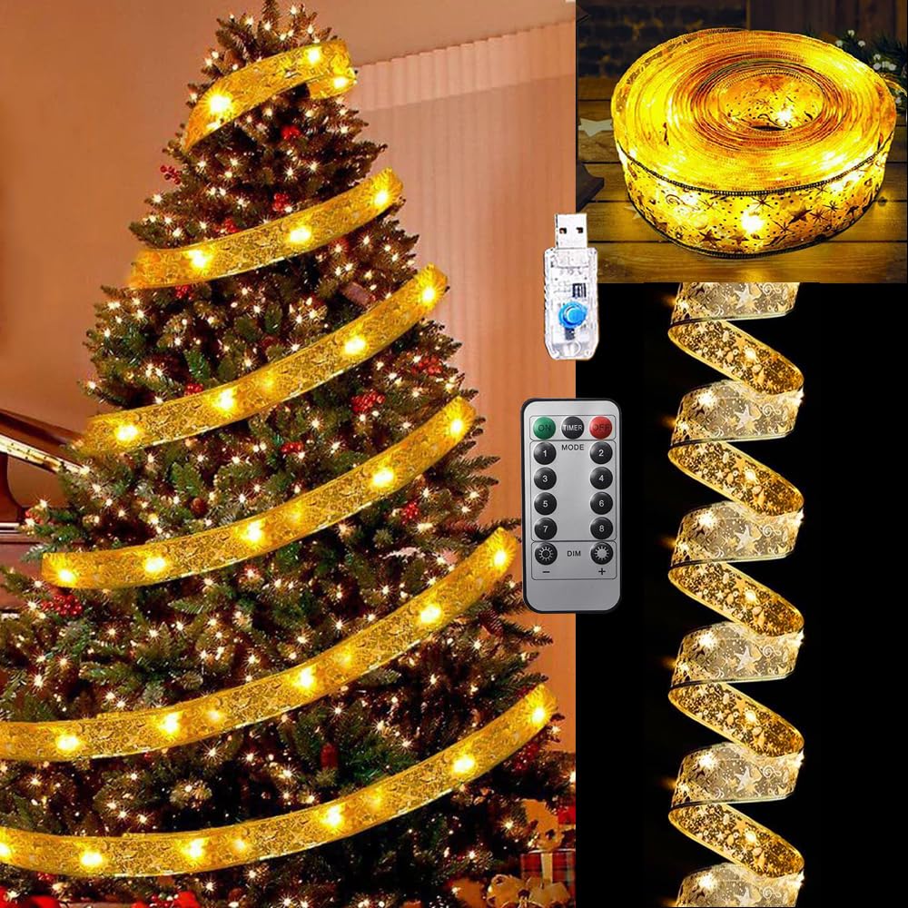 Amazon.com: Nialnant Christmas Tree Ribbon Lights, 66ft 200 LED 8 Modes ...