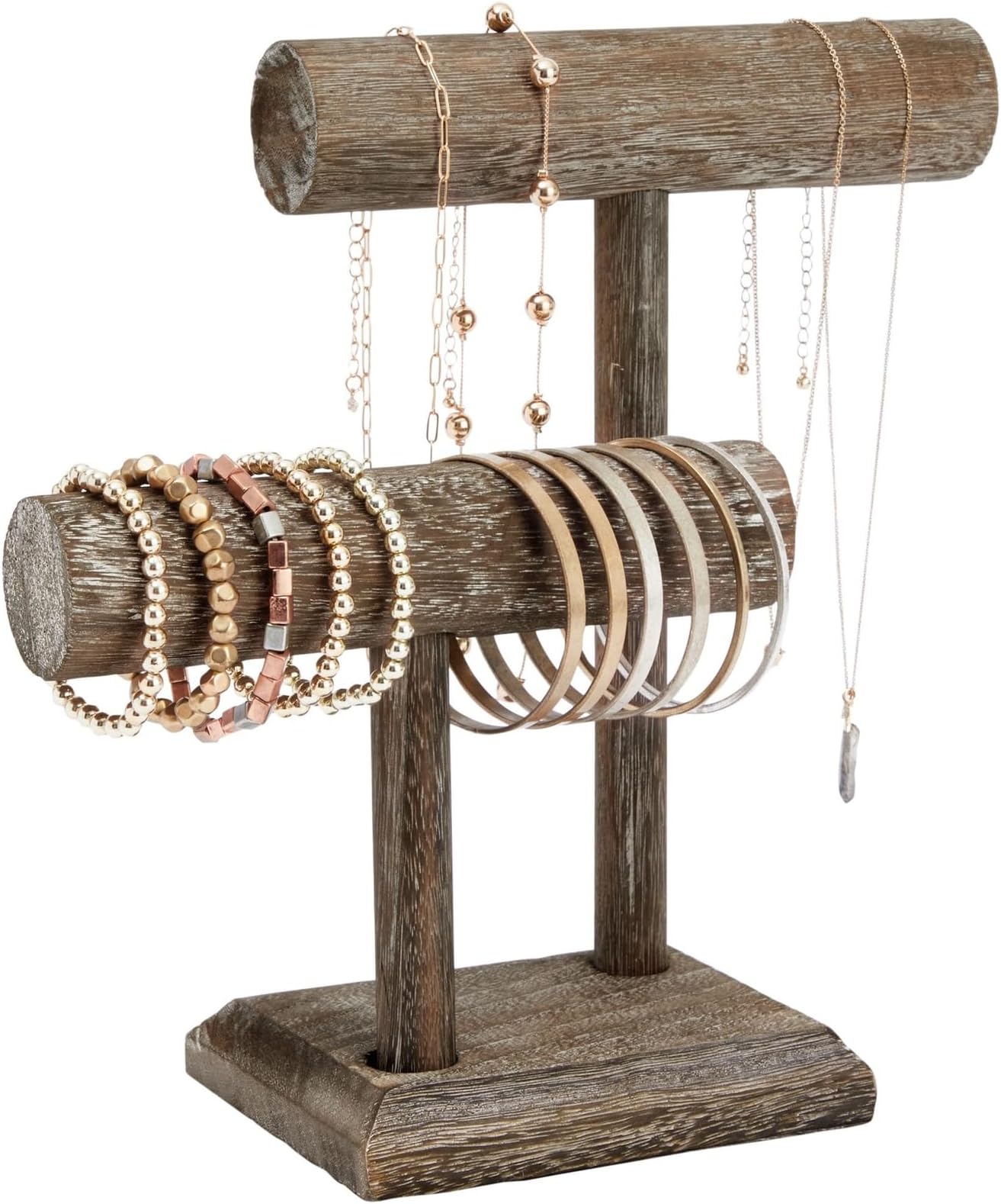 Amazon.com: Cregugua 2 Tier Jewelry Display Tower Rustic Wood Stand for ...