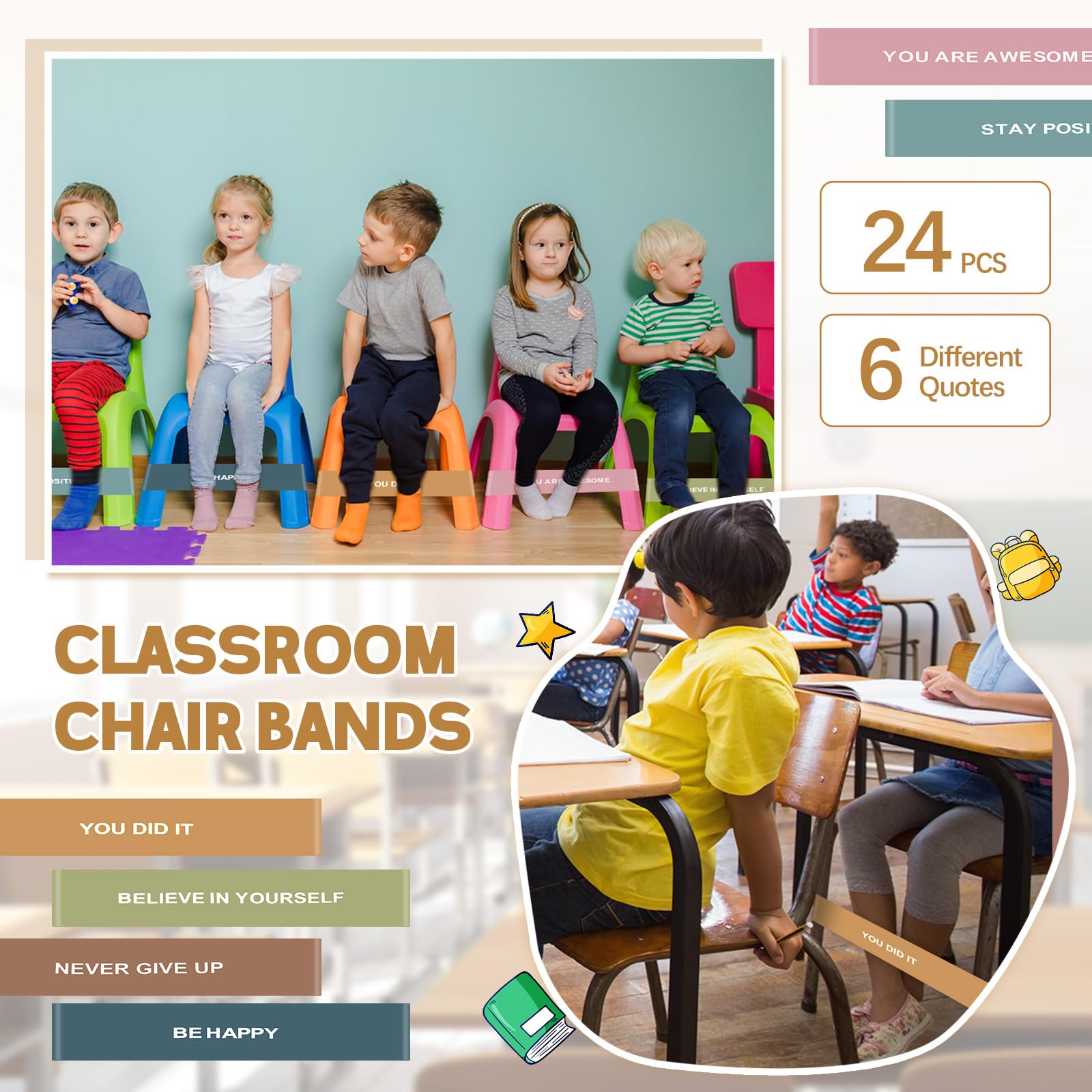 Snapklik.com : Libima 24 Pcs Classroom Chair Bands For Kids