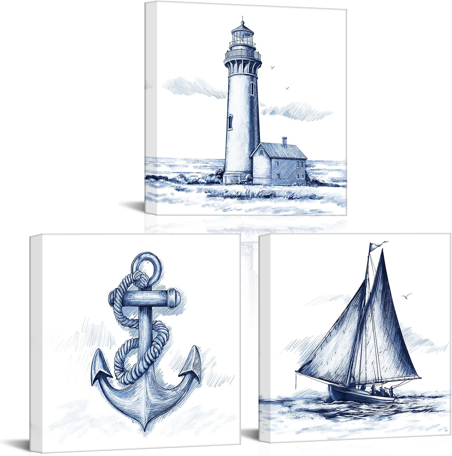Amazon.com: sechars Nautical Canvas Wall Art Anchor Lighthouse Boat ...