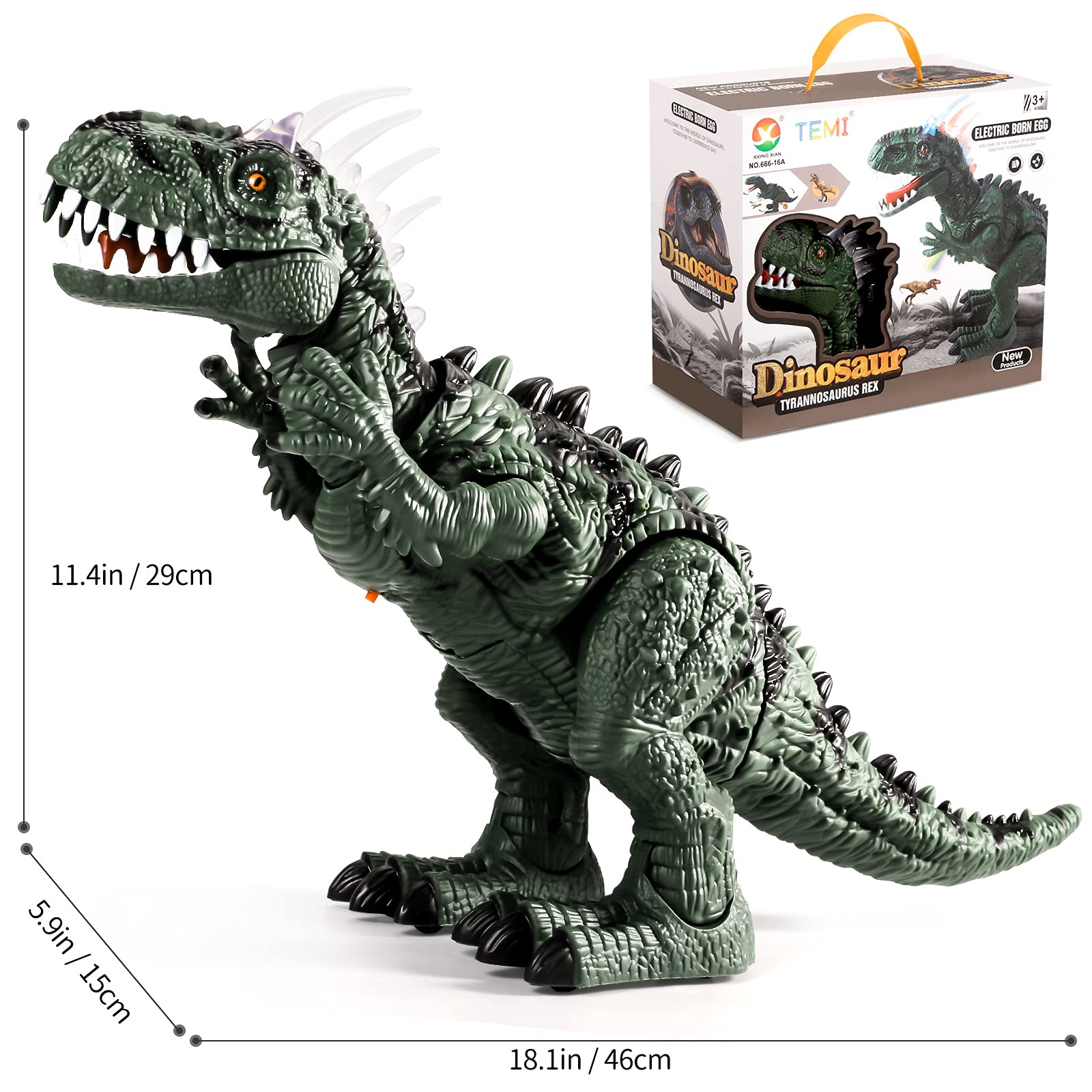 TEMI Electric Walking Dinosaur Toy with Projection, Flashing Horns and ...