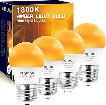 ZEQIDOU Amber Sleep Light Bulbs Dimmable, Blue Light Blocking, A15 E26 ...