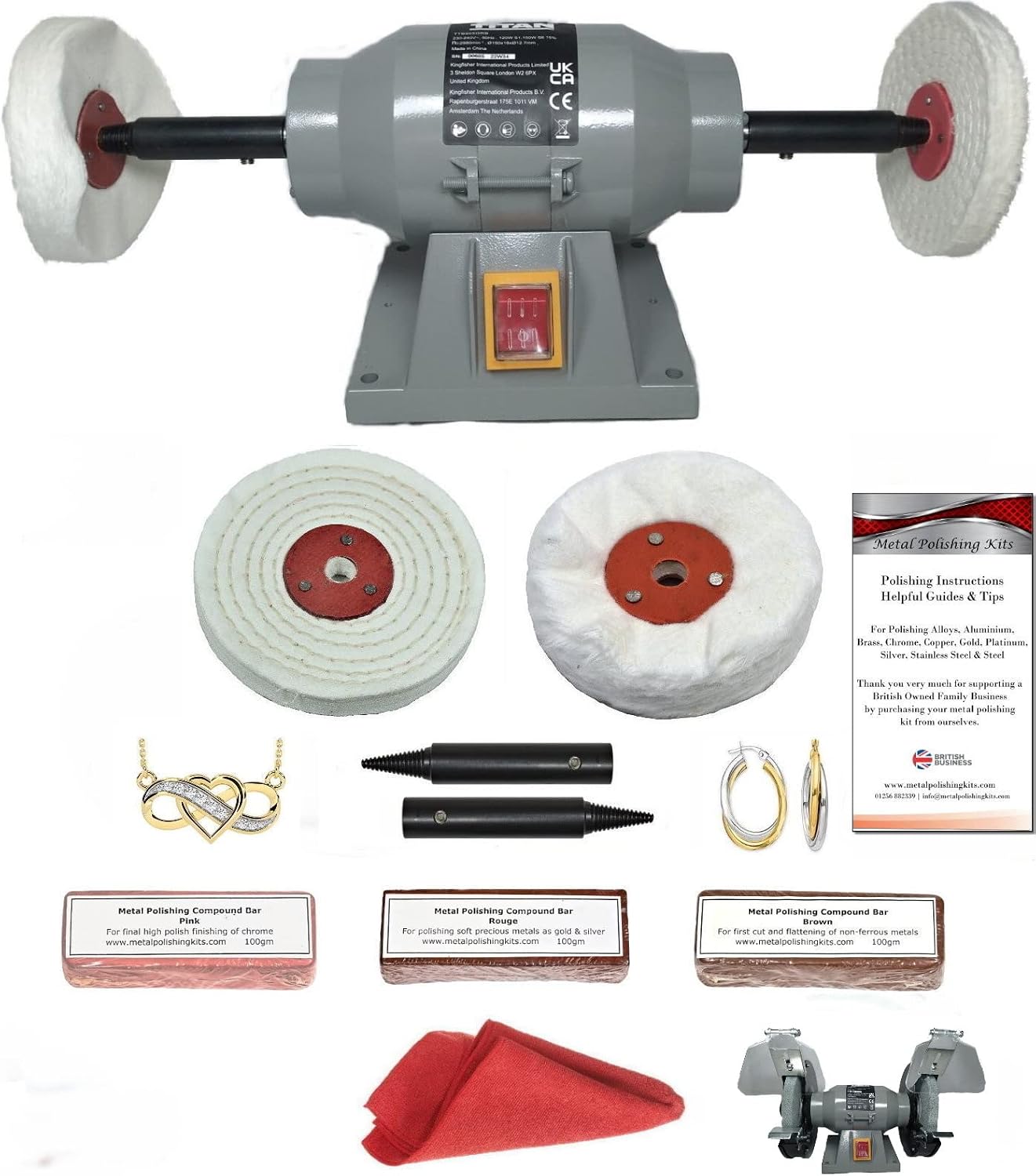 Jewellery Polisher Polishing Machine 6" Bench Grinder 150W & Ad-On 4 ...