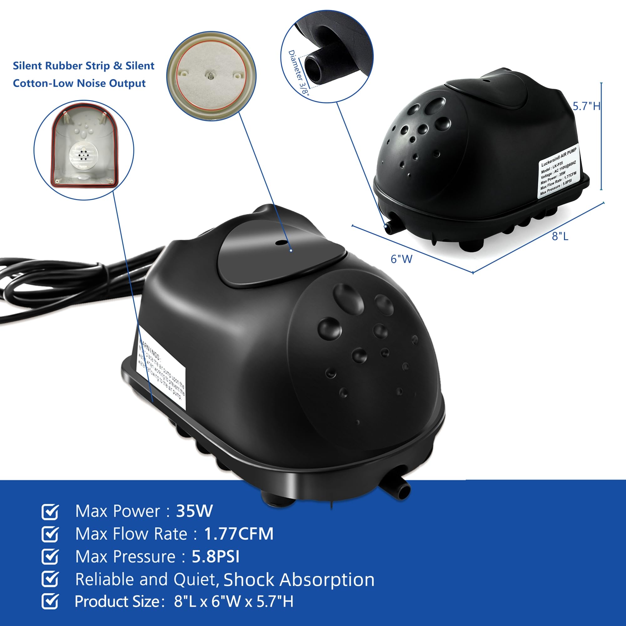 Buy Luckerain Pond Aerator Pond Air Pump, Koi & Fish Pond Pump, Pond ...