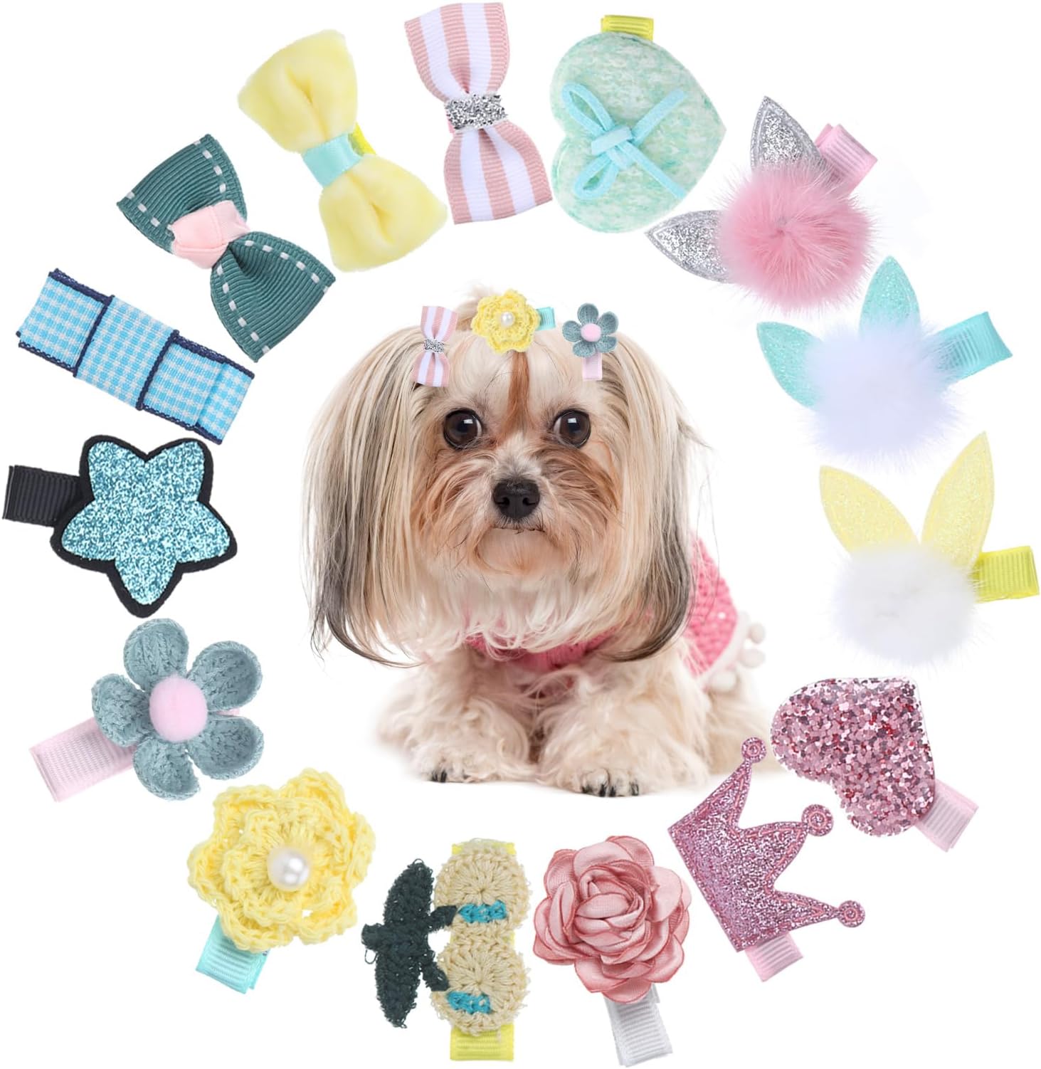Amazon.com : 15 Pcs Mixed Styles Small Dog Hair Clips, Dog Hair Bows ...