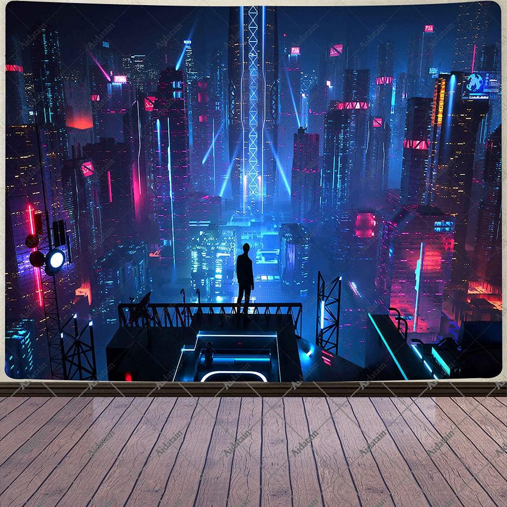 Amazon.com: Aidatain Punk Cityscape Tapestry Skyscrapers Skyline 3D ...