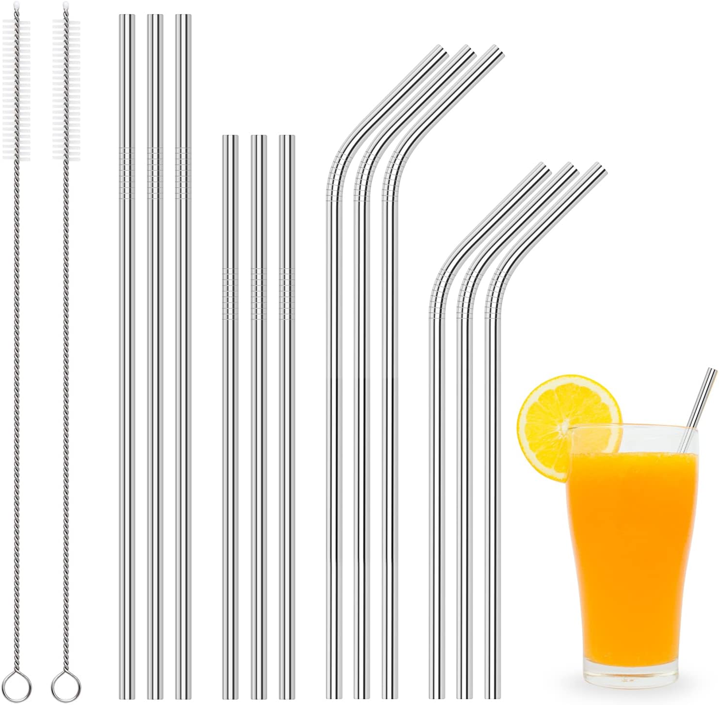 Amazon.com: Hiware 12-Pack Reusable Stainless Steel Metal Straws with ...