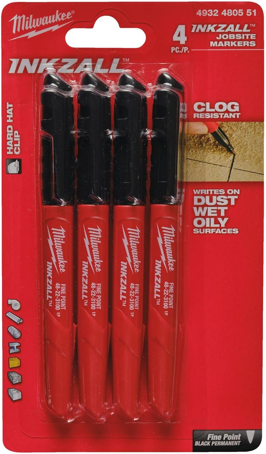 Milwaukee Set de 4 marqueurs (Noir, Bleu, Vert et Rouge) Inkzall Pointe ...