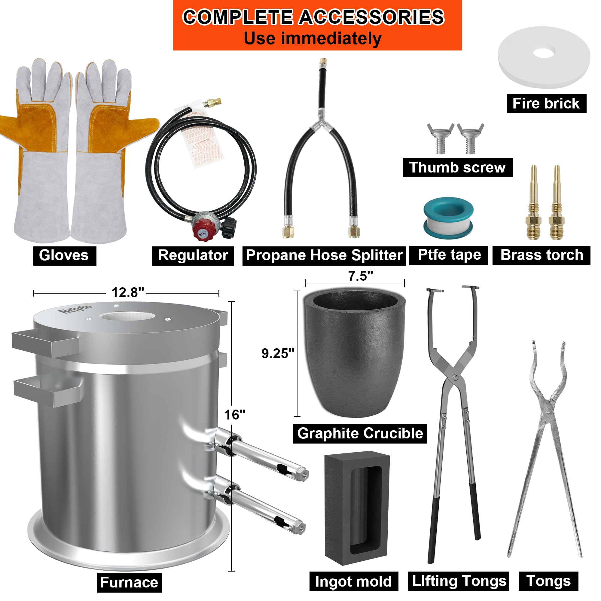 Nelyrho 20KG Large Propane Melting Furnace Kit with Two Crucible Tongs ...