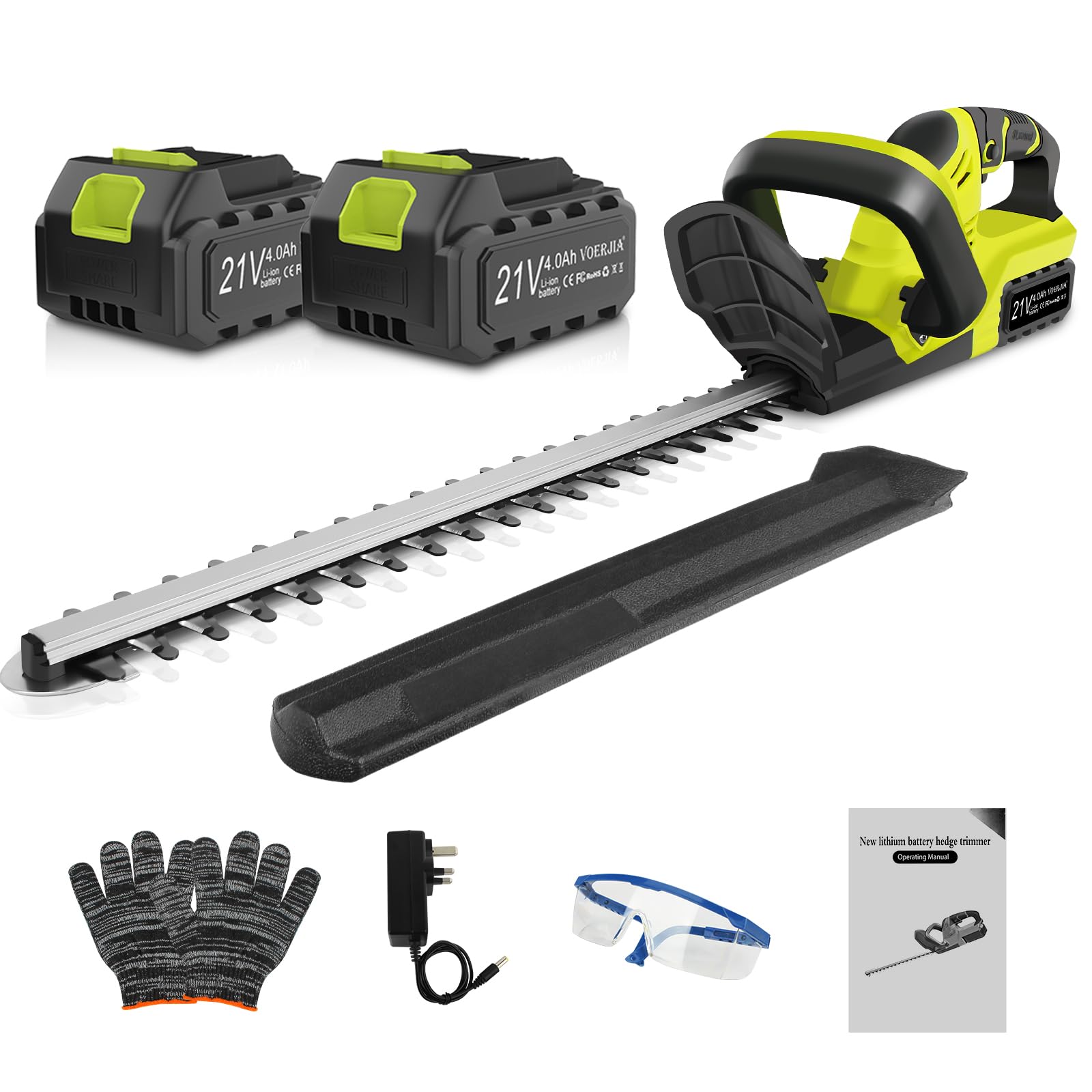 VOERJIA 21V Heavy Duty Cordless Hedge Trimmer, 2 * 4000mAh hedge cutter ...