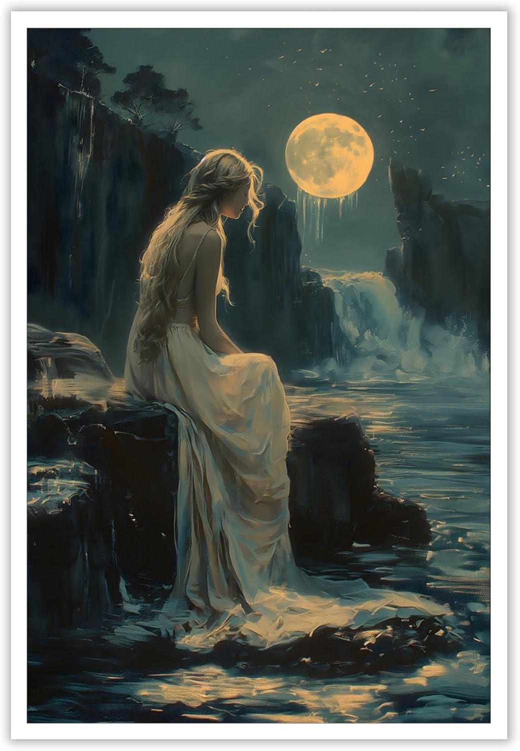 Amazon.com: Generic Witch Waterfall and Moon Print Painting，Moody ...