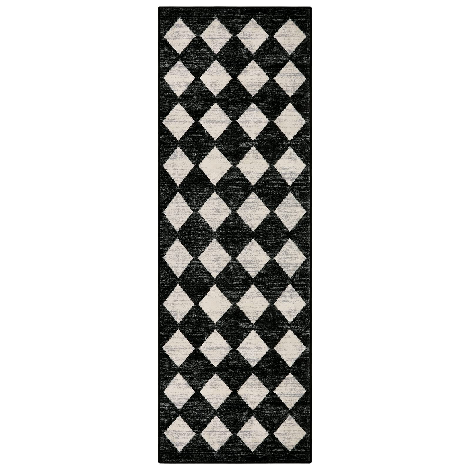 Lahome Moroccan Trellis Runner Rug - 2x6 Washable Black Bathroom Runner ...