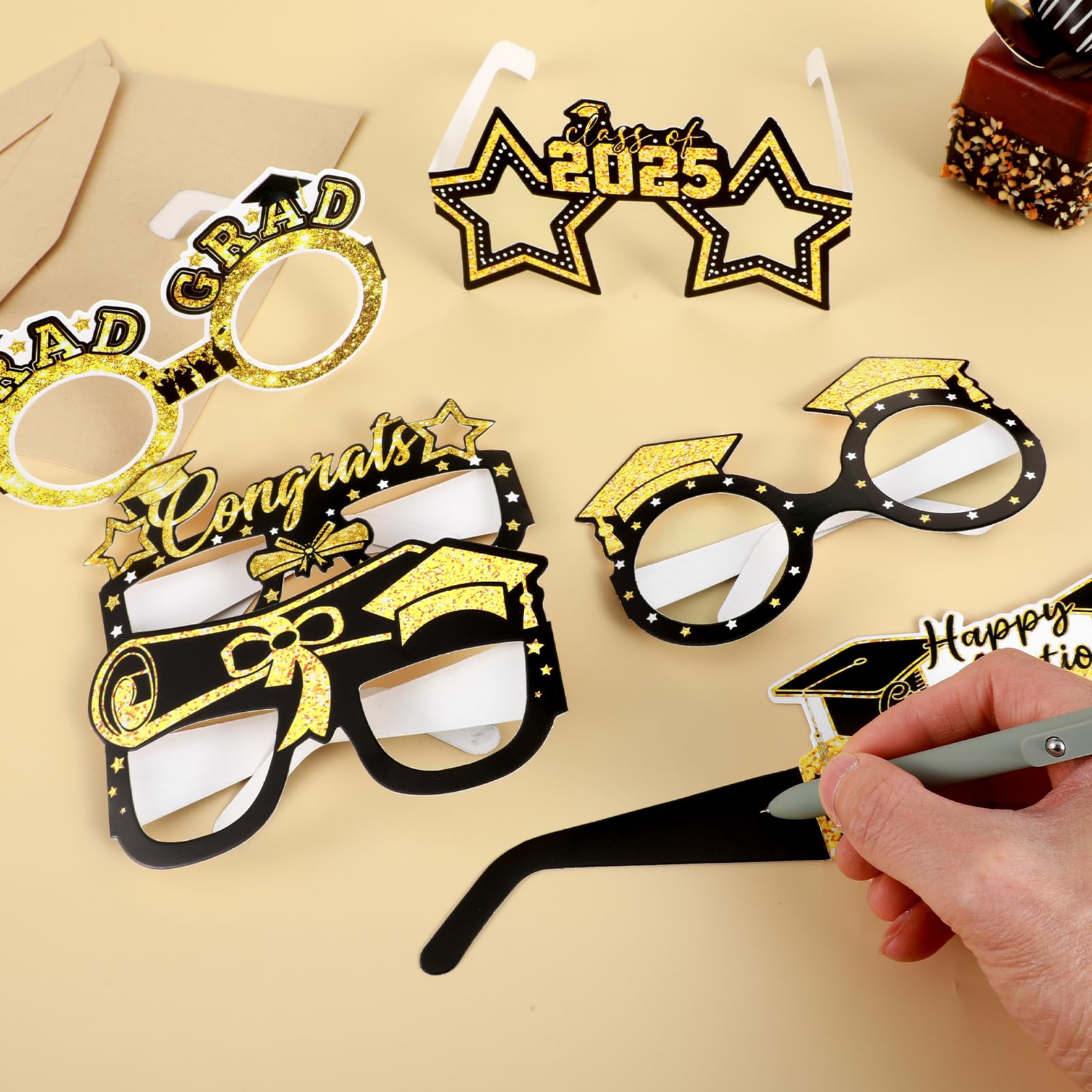 Snapklik.com : 6 Pcs Black And Gold Graduation Glasses 2025 Grad Party ...