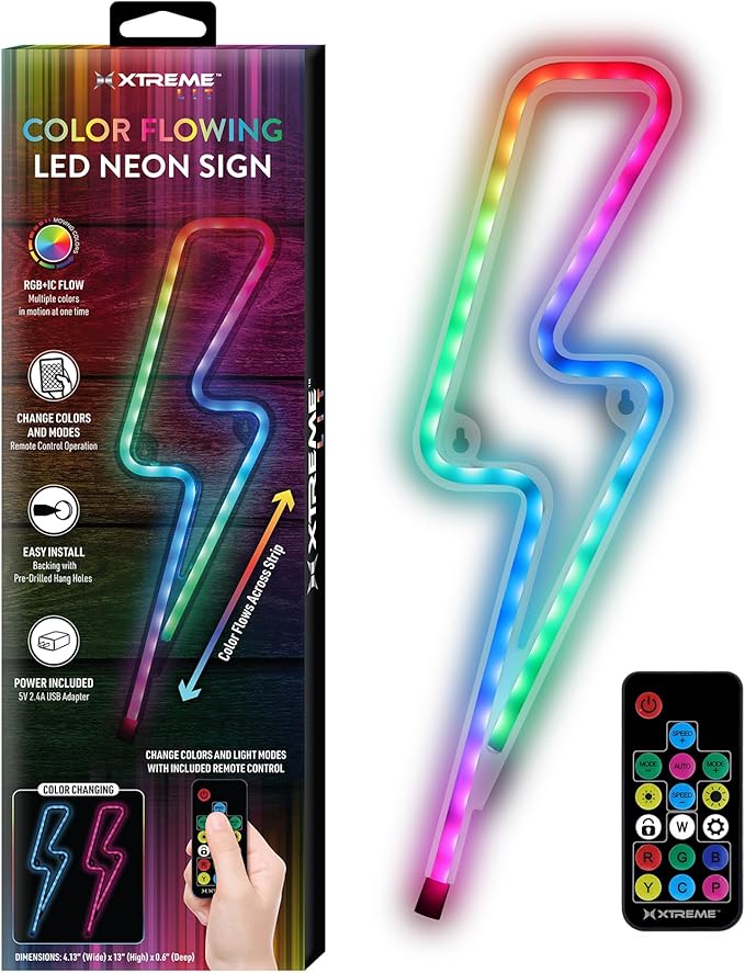 Xtreme Lightning Bolt Neon Sign, 4.13” Inch x 13” Inch Multicolored LED ...